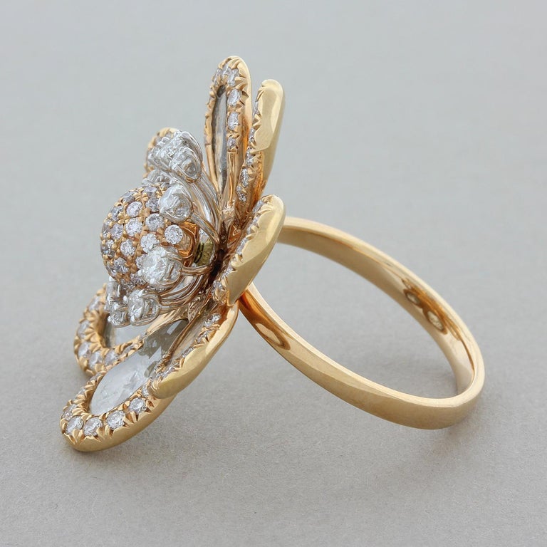 Modern Diamond Gold Flower Ring at 1stDibs