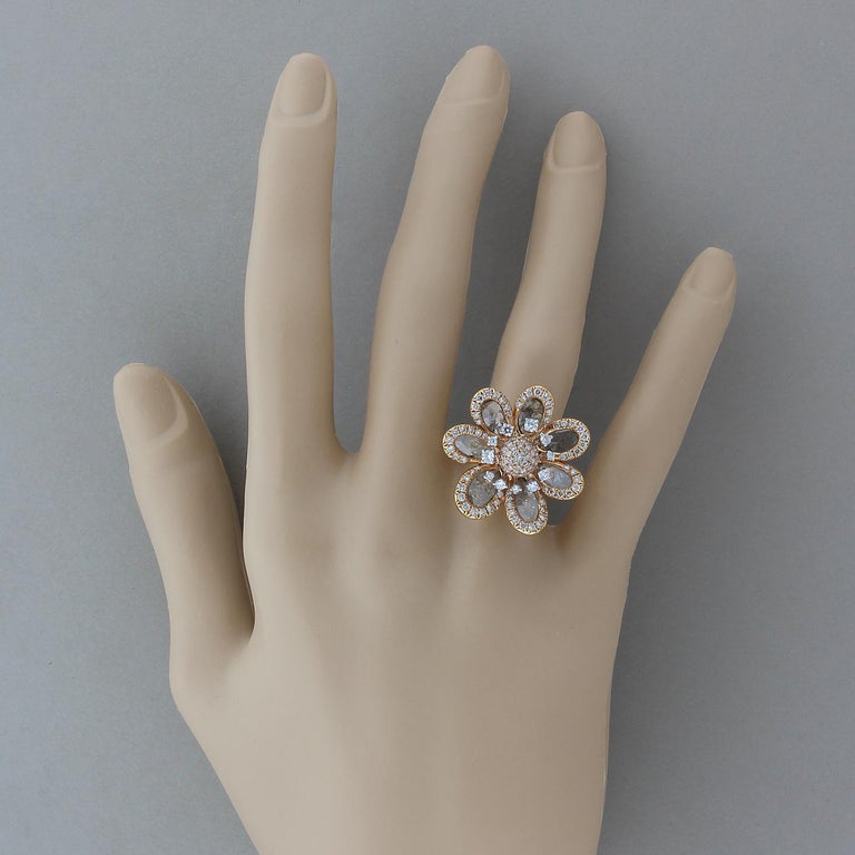 Modern Diamond Gold Flower Ring at 1stDibs