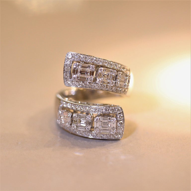 Modern Diamond Gold Slide Bypass Cocktail Ring For Sale at 1stDibs