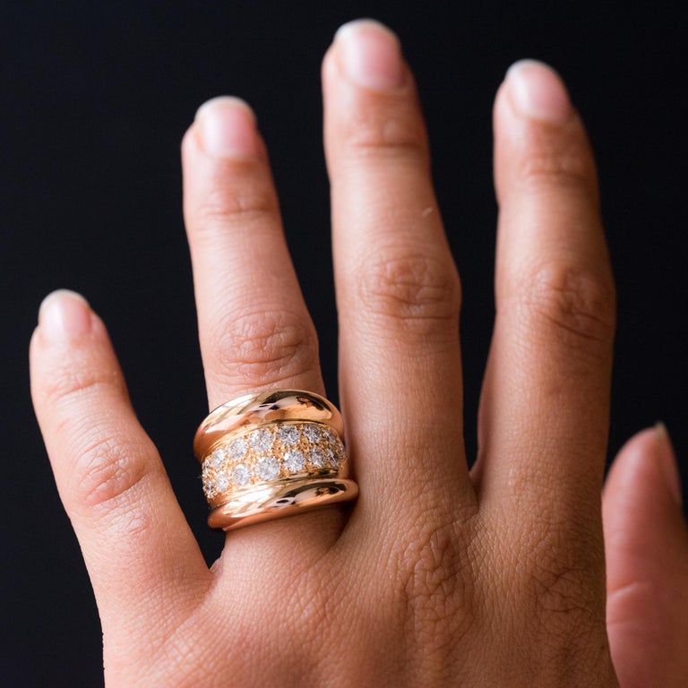 Modern Diamond Paved Gadroon 18 Karat Rose Gold Massive Ring For Sale ...