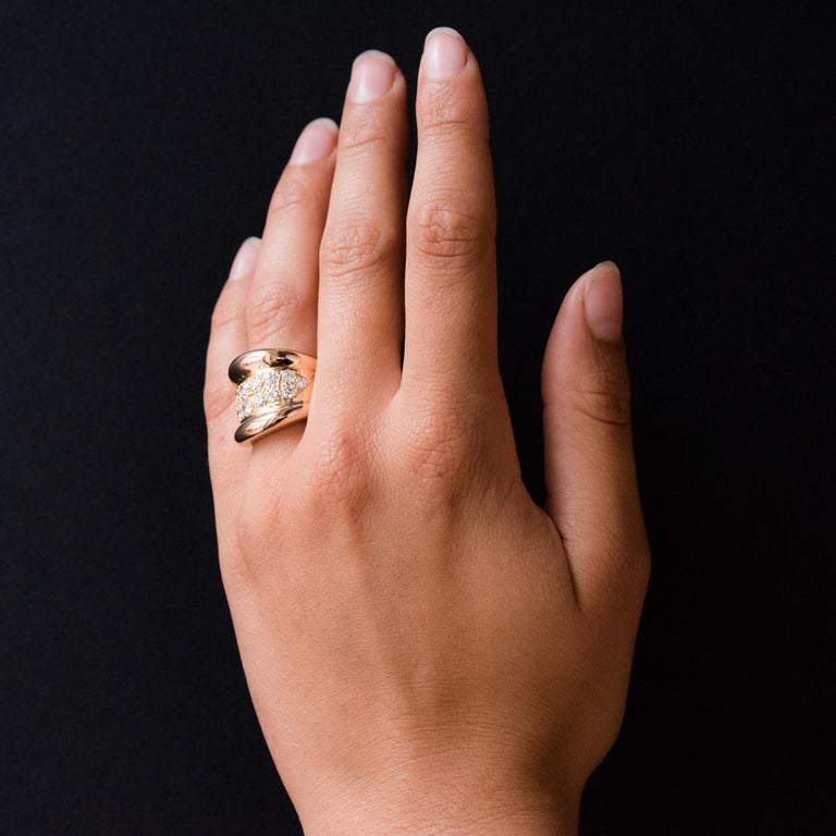 Modern Diamond Paved Gadroon 18 Karat Rose Gold Massive Ring For Sale ...