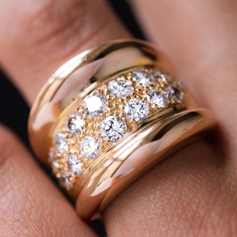 Modern Diamond Paved Gadroon 18 Karat Rose Gold Massive Ring For Sale ...