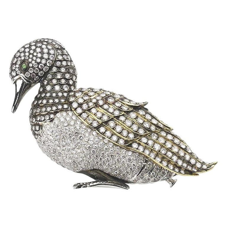 Modern Diamond Platinum and Gold Duck Brooch, Circa 2000 For Sale at ...