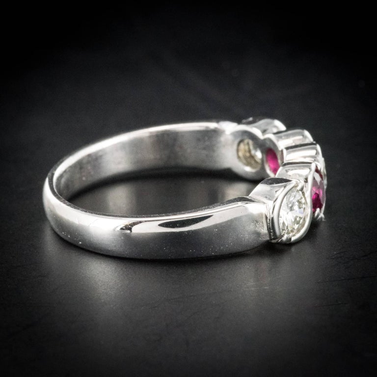 Modern Diamond Ruby 18 Karat White Gold Band Ring at 1stDibs