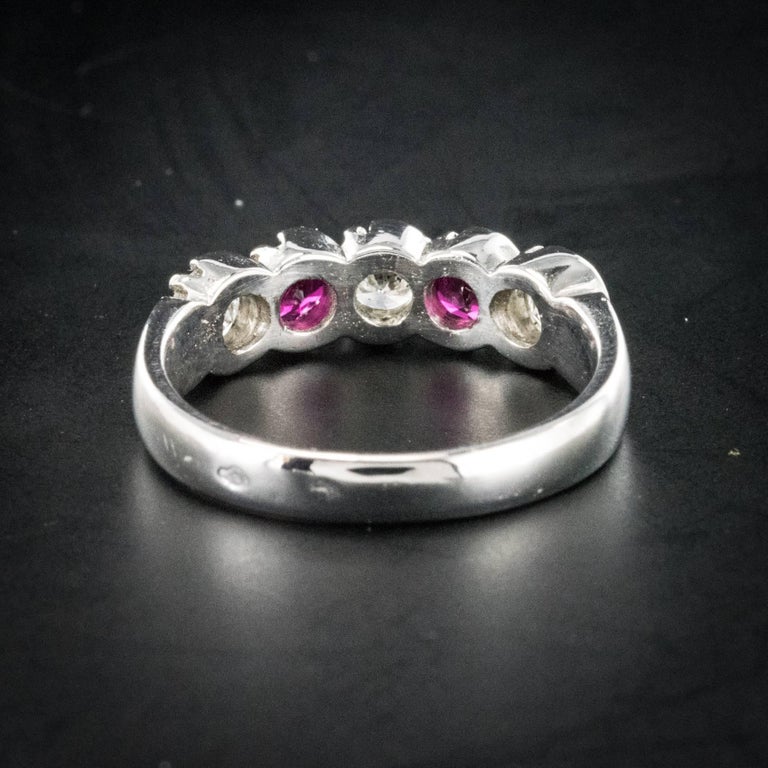 Modern Diamond Ruby 18 Karat White Gold Band Ring at 1stDibs