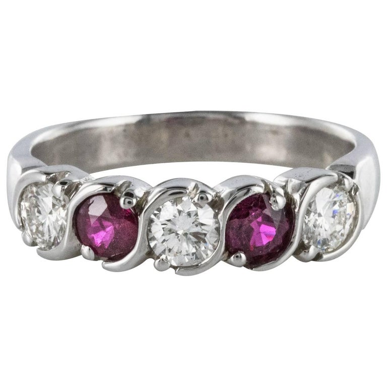 Modern Diamond Ruby 18 Karat White Gold Band Ring at 1stDibs