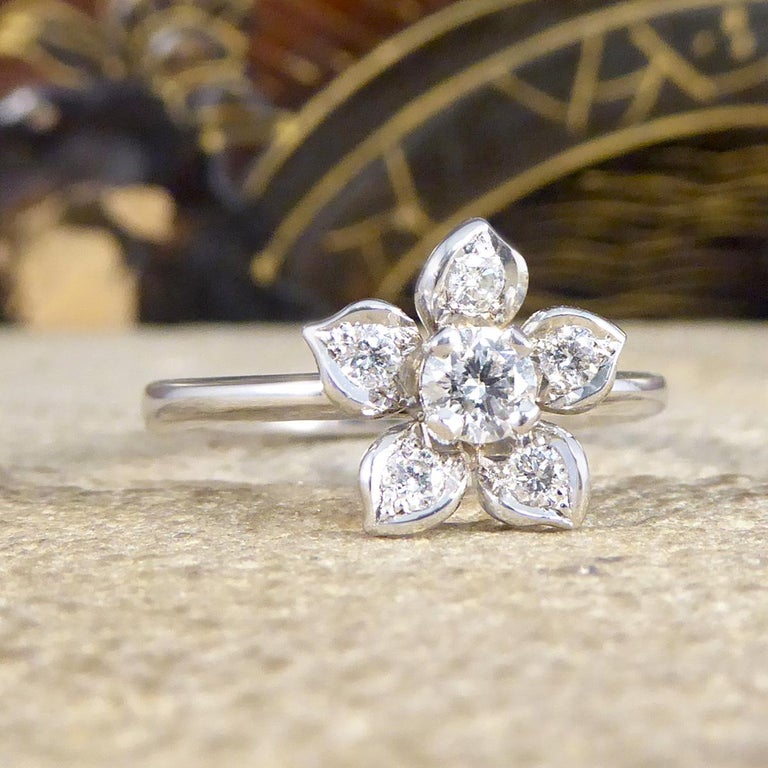Modern Diamond Set Flower Ring in 18ct White Gold For Sale at 1stDibs