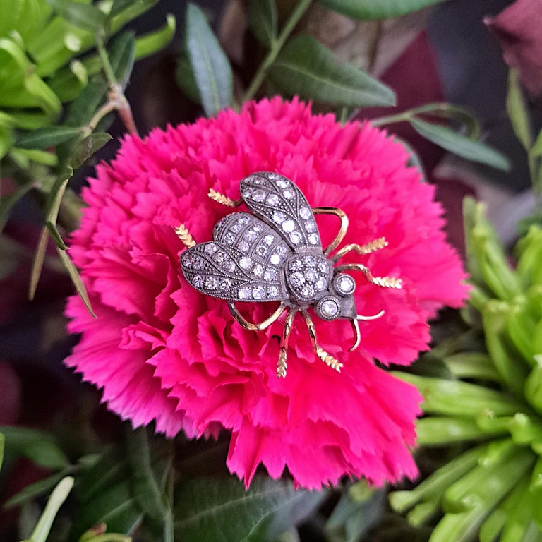 Modern Diamond, Silver and Gold Bee Brooch For Sale at 1stDibs