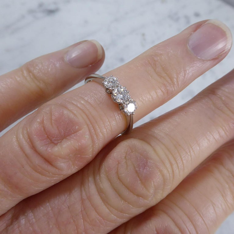 Modern Diamond Three-Stone Ring Set in Platinum, Trilogy Design at 1stDibs