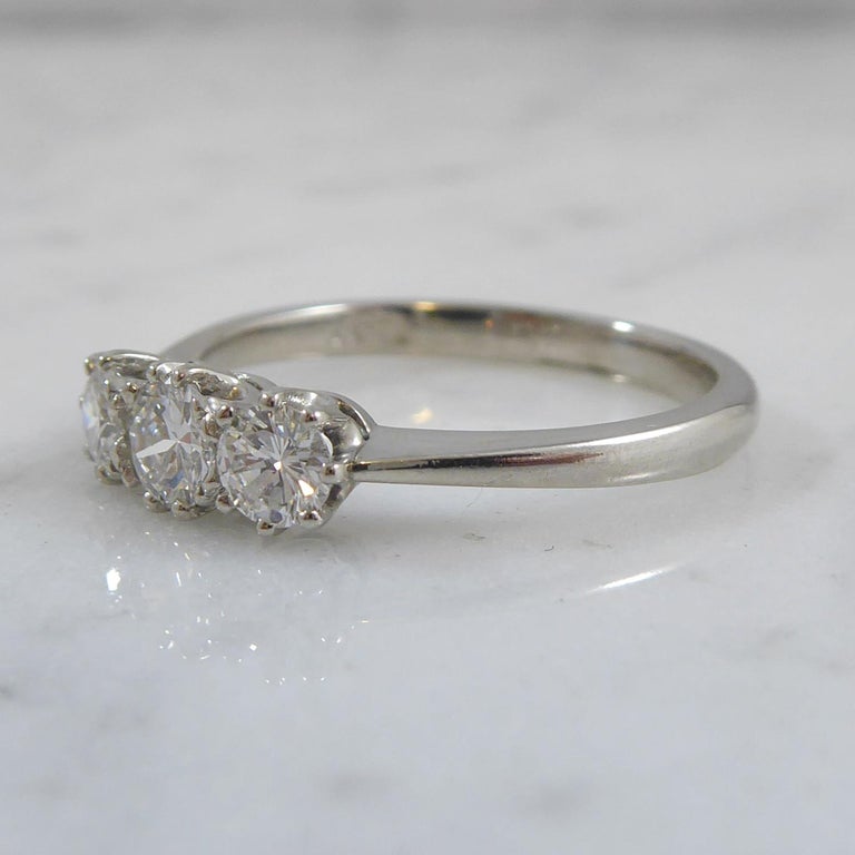 Modern Diamond Three-Stone Ring Set in Platinum, Trilogy Design at 1stDibs