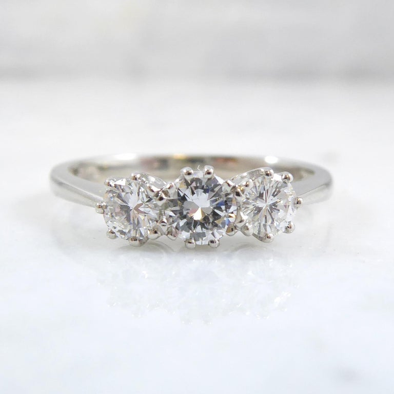 Modern Diamond Three-Stone Ring Set in Platinum, Trilogy Design at 1stDibs