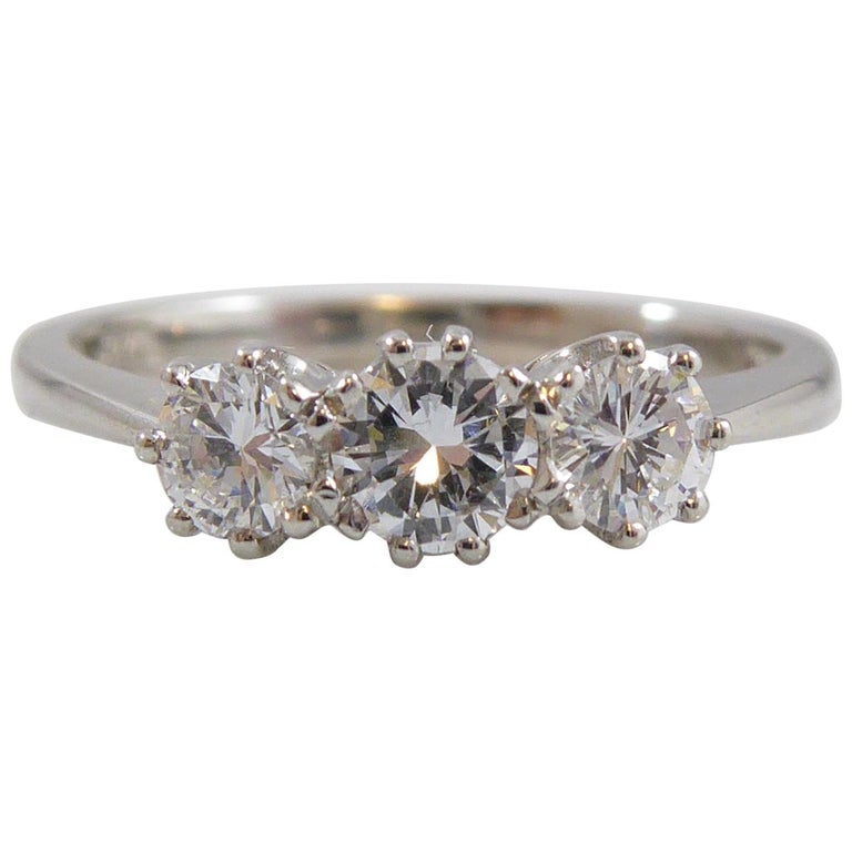 Modern Diamond Three-Stone Ring Set in Platinum, Trilogy Design at 1stDibs