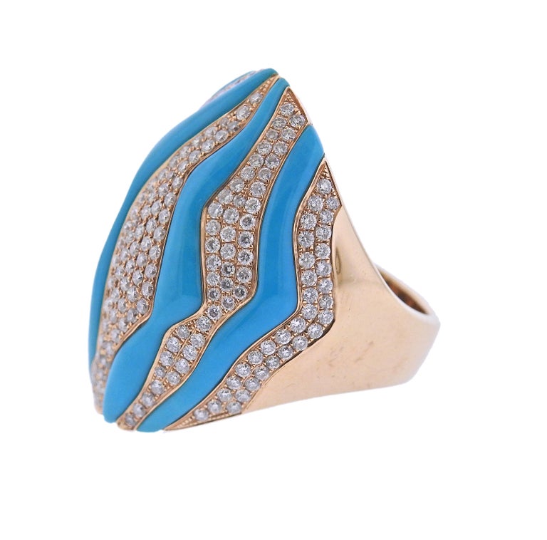 Modern Diamond Turquoise Rose Gold Cocktail Ring For Sale at 1stDibs