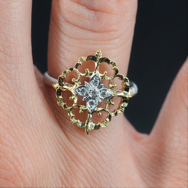Modern Diamonds 18 Karat Yellow White Arabesque Ring Large Model For Sale at 1stDibs