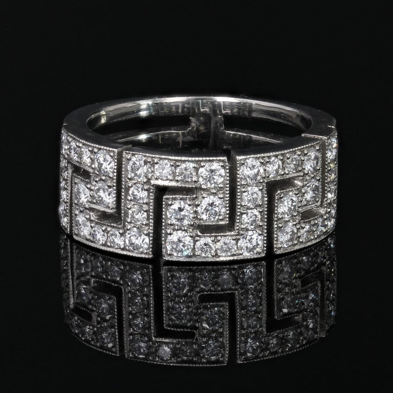 Modern Diamonds Platinum Greek Decoration Ring For Sale at 1stDibs