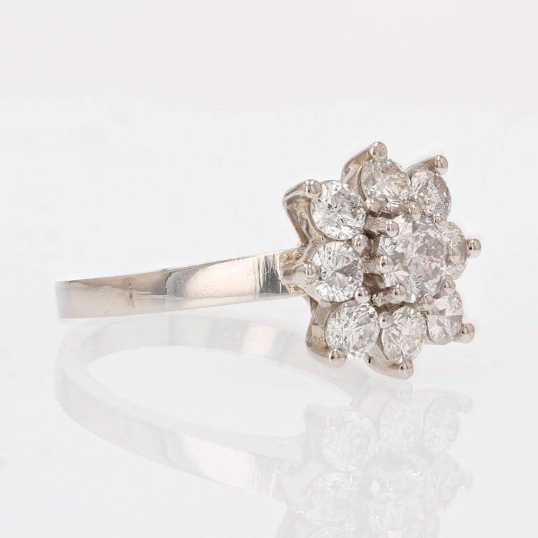 Modern Diamonds Platinum Square Engagement Daisy Ring For Sale at 1stDibs