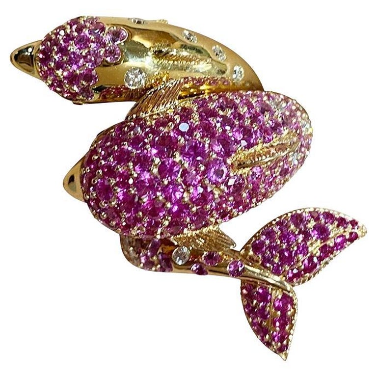 Modern Dolphin Pink Sapphire Yellow !8K Gold Ring for Her For Sale at ...