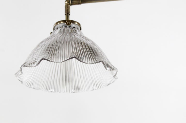Modern Double Brass Prism Holophane Ruffled Shade Pendant Light at 1stDibs