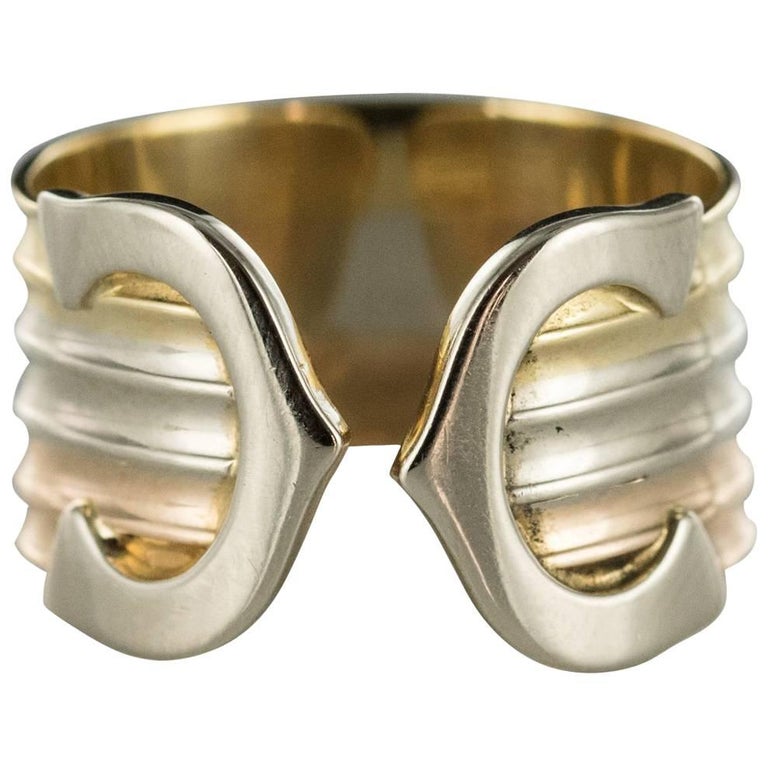Modern Double C Cartier Style 3 Gold Ring at 1stDibs