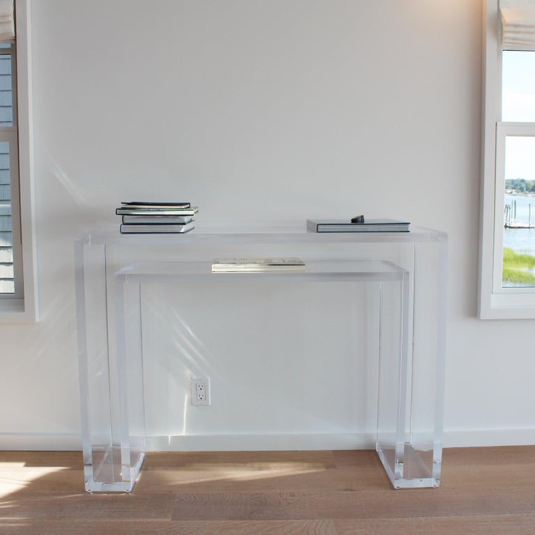 Modern Double Lucite Console Table For Sale at 1stDibs