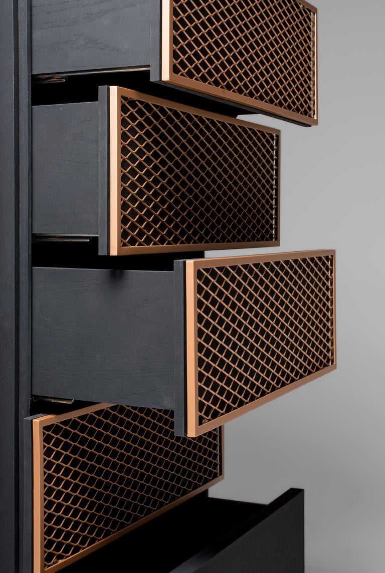 Contemporary Chest of Drawers in Metal and Black Oak For Sale at 1stDibs