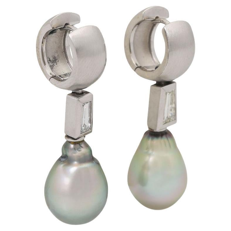 Drop Earrings 'Pair', Especially with 2 Fine Tahitian Cultured Pearls ...