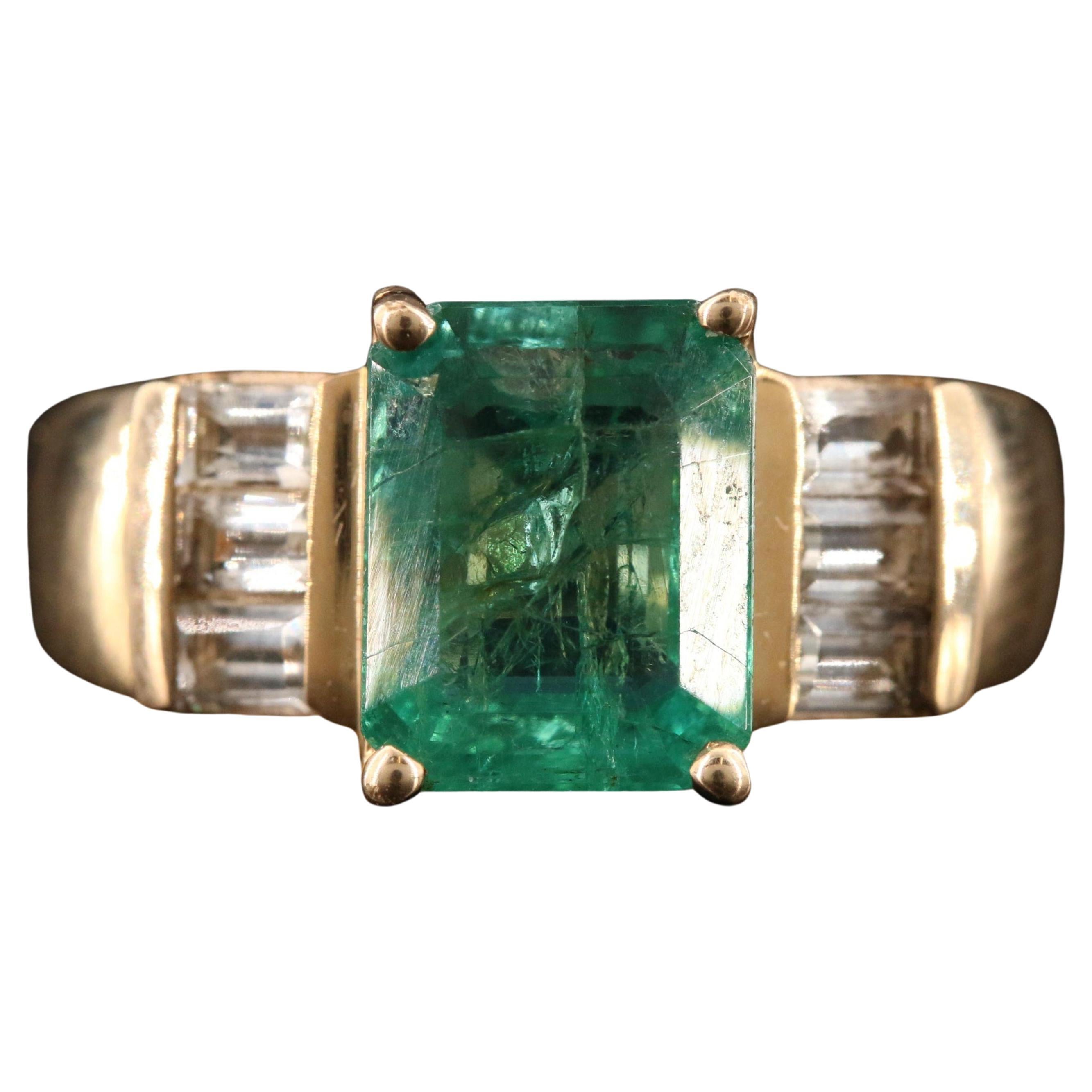 Bold Modern Era Emerald Ring with Square Step Cut Diamonds at 1stDibs