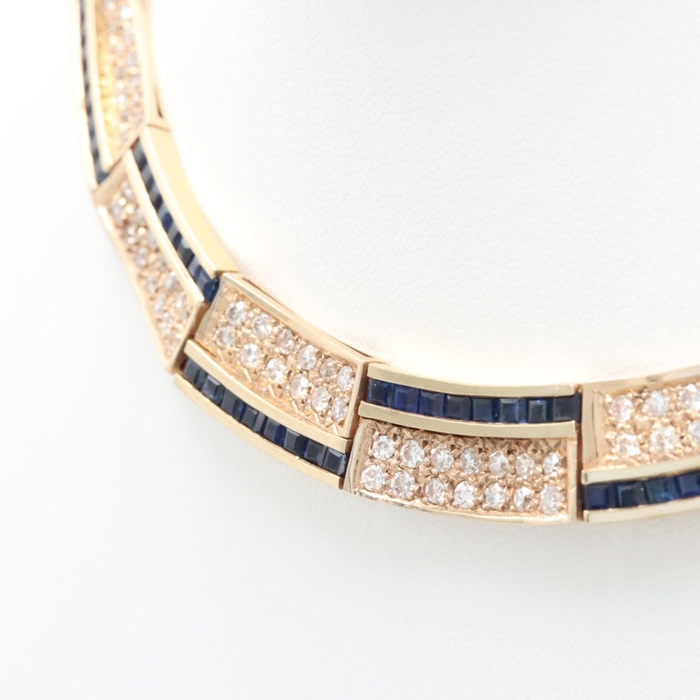 Modern Emerald Cut Sapphire Diamonds Choker Necklace, 18K Yellow Gold ...