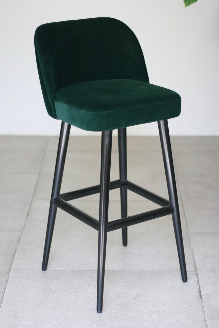 Modern Emerald Green Fabric Bar Stool with Oak Base Painted Black For ...
