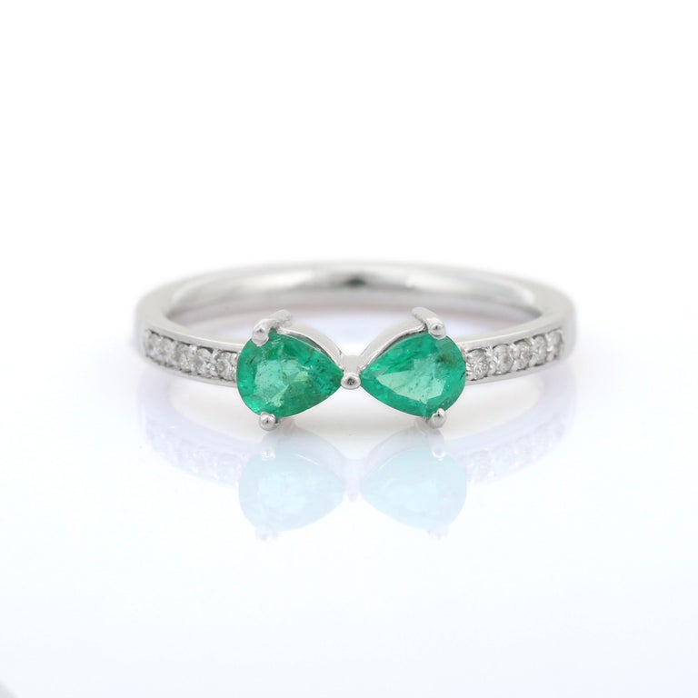 Customizable Stackable Pear Emerald Ring with Diamonds in 18K Solid ...