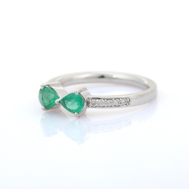 Customizable Dainty Emerald Stackable Ring with Diamonds in 18k Solid ...