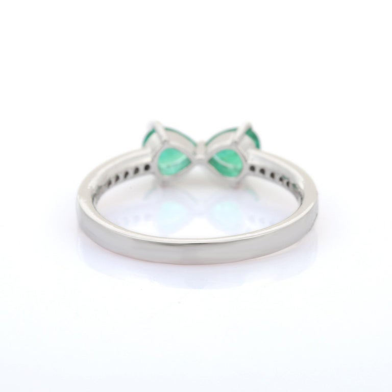 Customizable Dainty Emerald Stackable Ring with Diamonds in 18k Solid ...