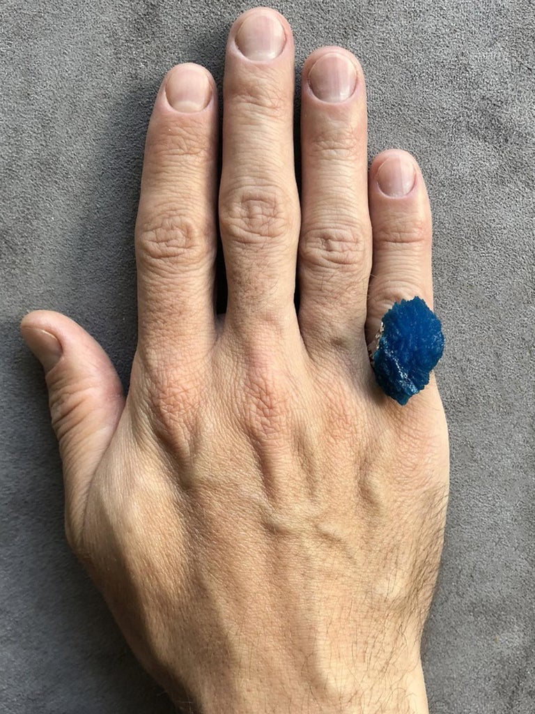 Modern Engagement Ring Cavansite White Gold Blue Raw Crystal For Sale ...