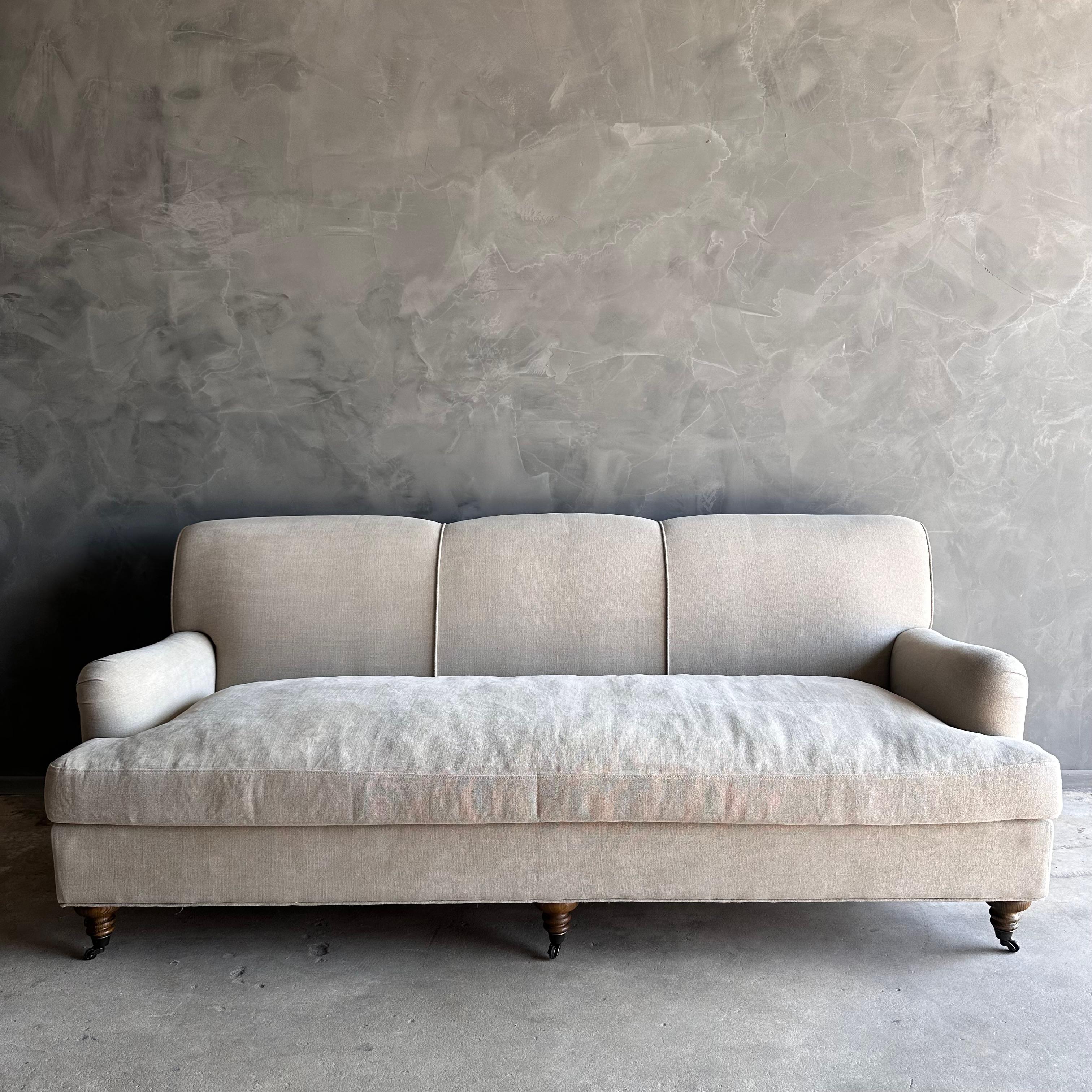 Modern English Sofa in a Heavy Weight Stone Washed Natural Linen and ...