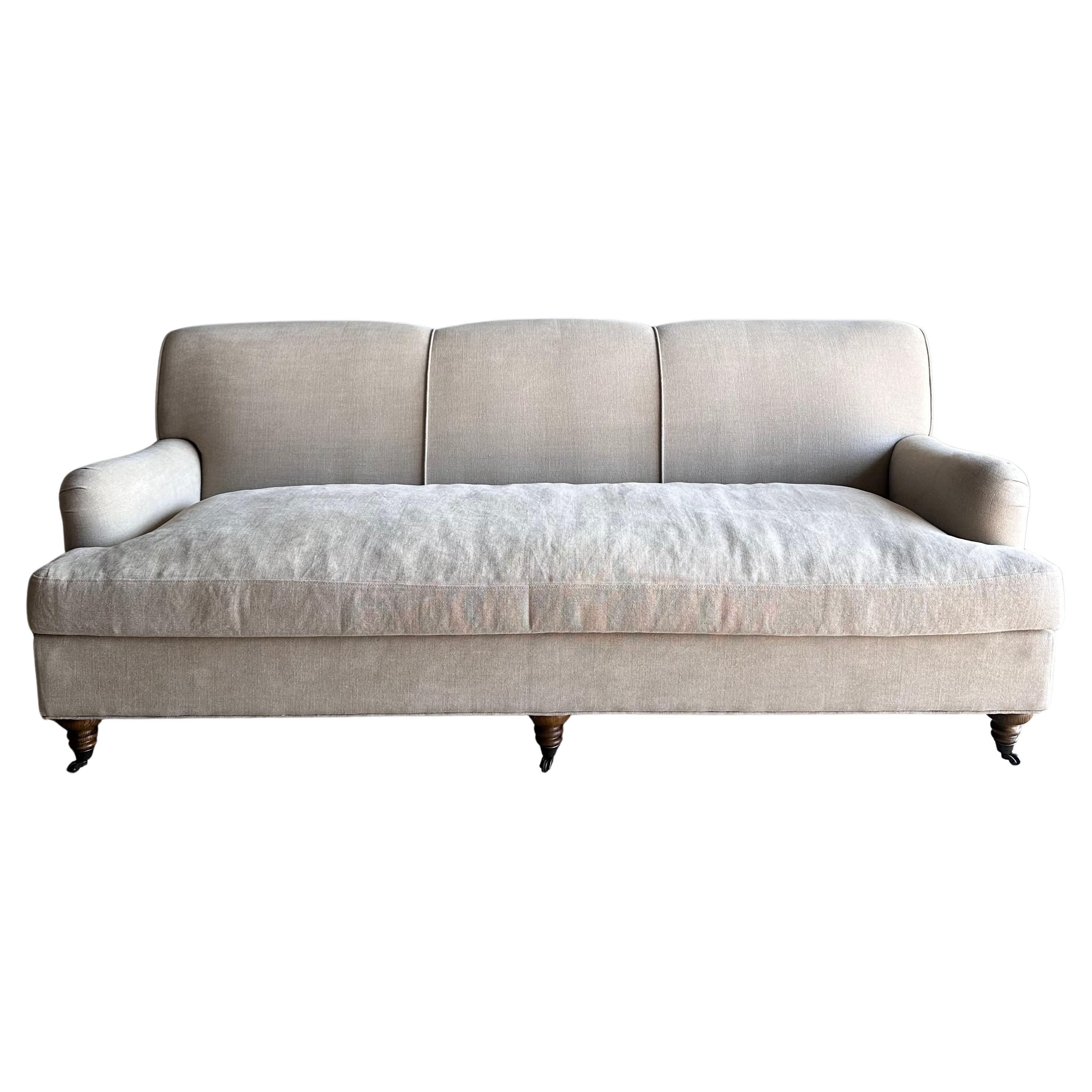 Slip Covered Slope Arm Sofa in Stone Washed Greige Linen with Down ...