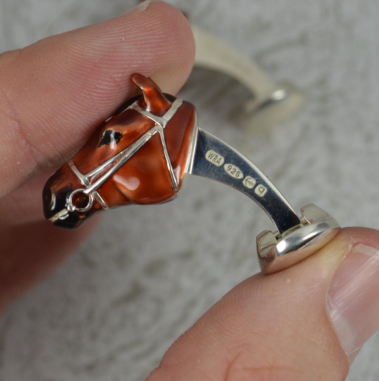 Modern English Sterling Silver and Enamel Equestrian Horse Head ...