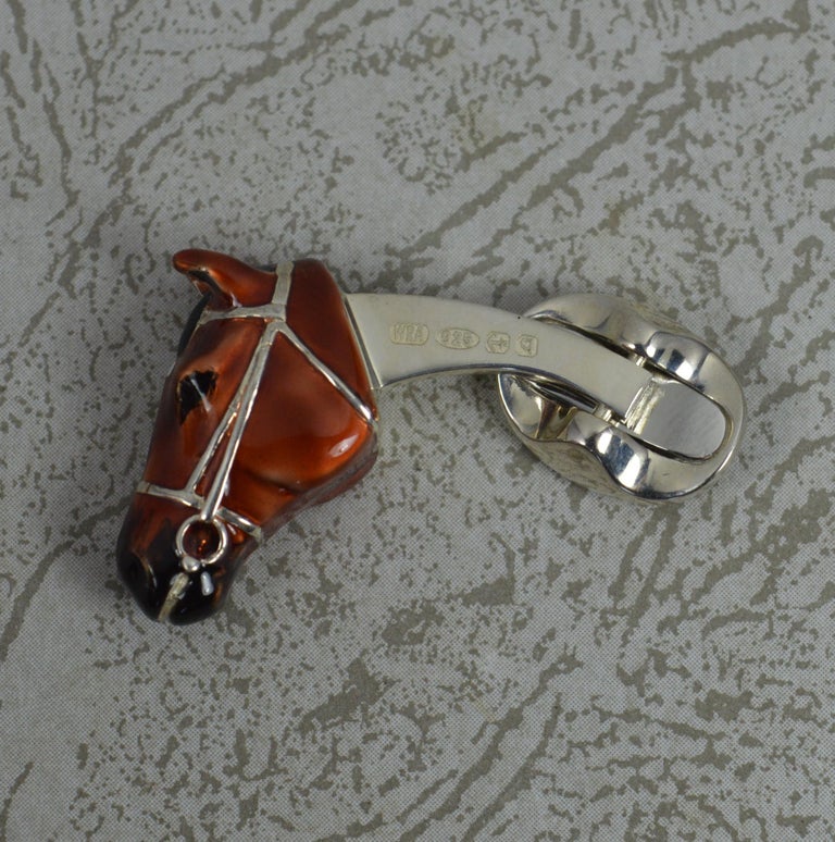 Modern English Sterling Silver and Enamel Equestrian Horse Head ...