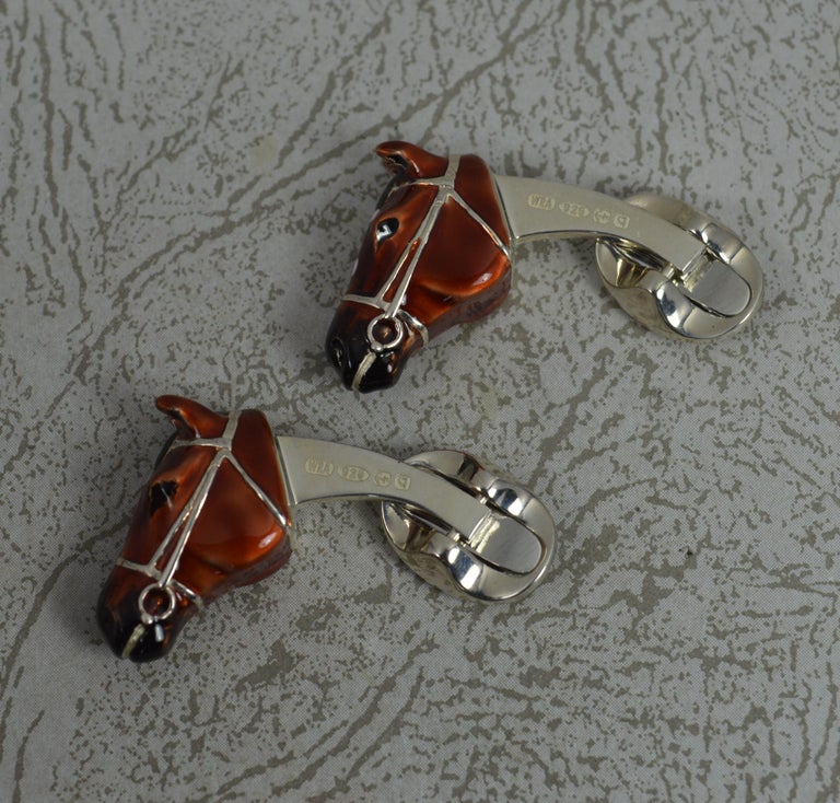 Modern English Sterling Silver and Enamel Equestrian Horse Head ...