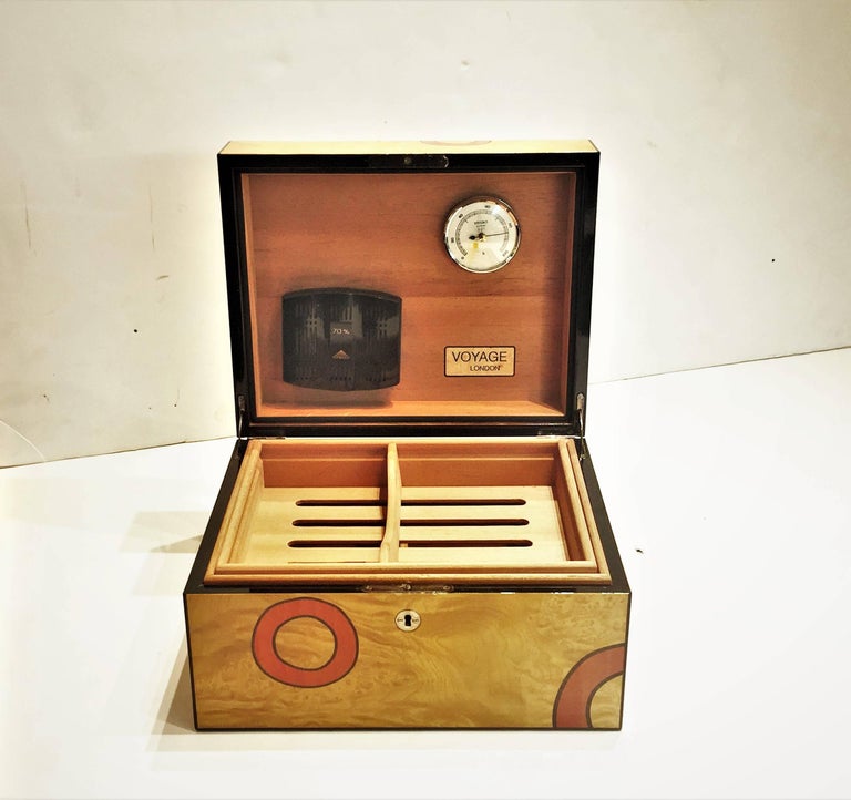 Modern English Wood Inlay 50-Cigar Humidor at 1stDibs