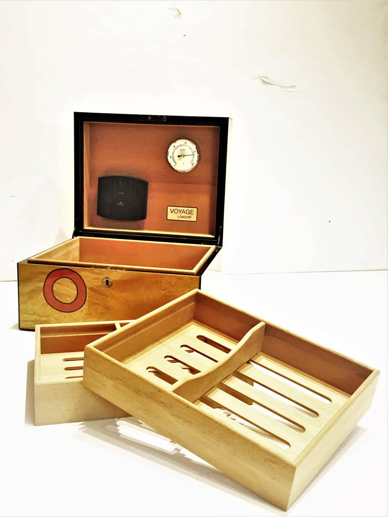 Modern English Wood Inlay 50-Cigar Humidor at 1stDibs