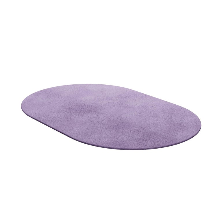Modern Minimal Oval Shape Hand-Tufted Botanical Silk Rug Lavenda Purple ...