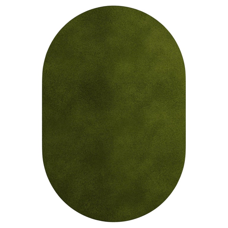 Modern Minimal Oval Shape Hand-Tufted Botanical Silk Rug Emerald Green ...