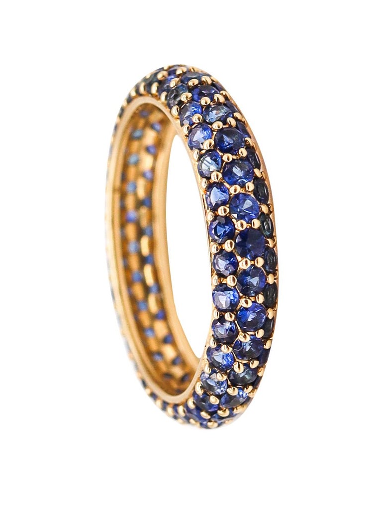 Modern Eternity Ring In 18Kt Yellow Gold With 2.44 Cts In Ceylon Blue ...