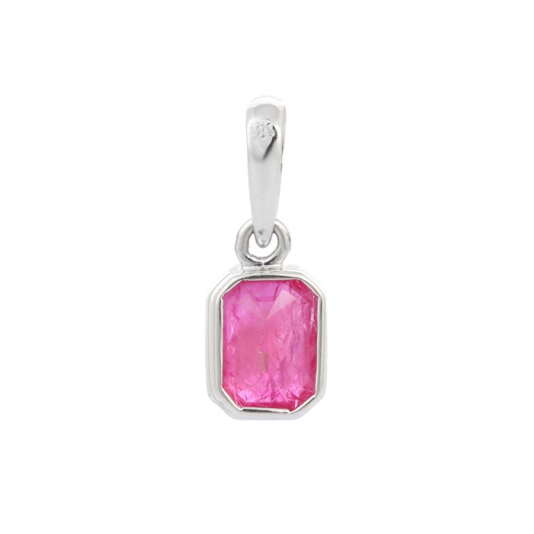 Modern Octagon Cut Ruby Pendant Mounted with 18K White Gold For Sale at ...
