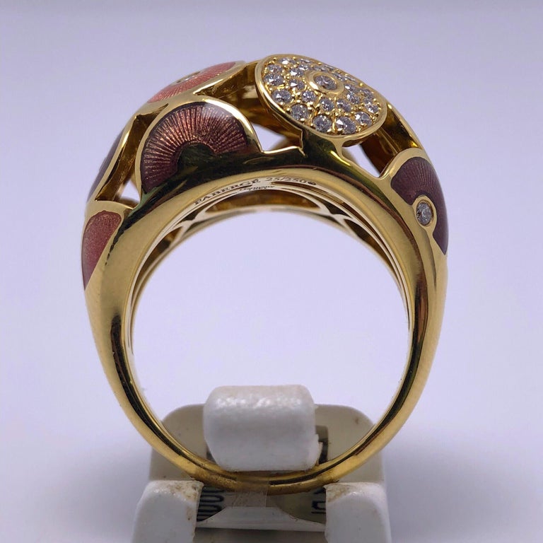 Modern Faberge 18 Karat Yellow Gold, Guilloché Enamel and Diamond Ring ...