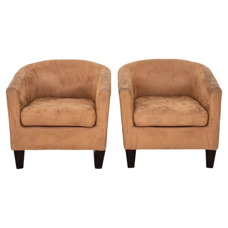 Modern Fawn Ultrasuede Tub Chairs, 2 For Sale at 1stDibs