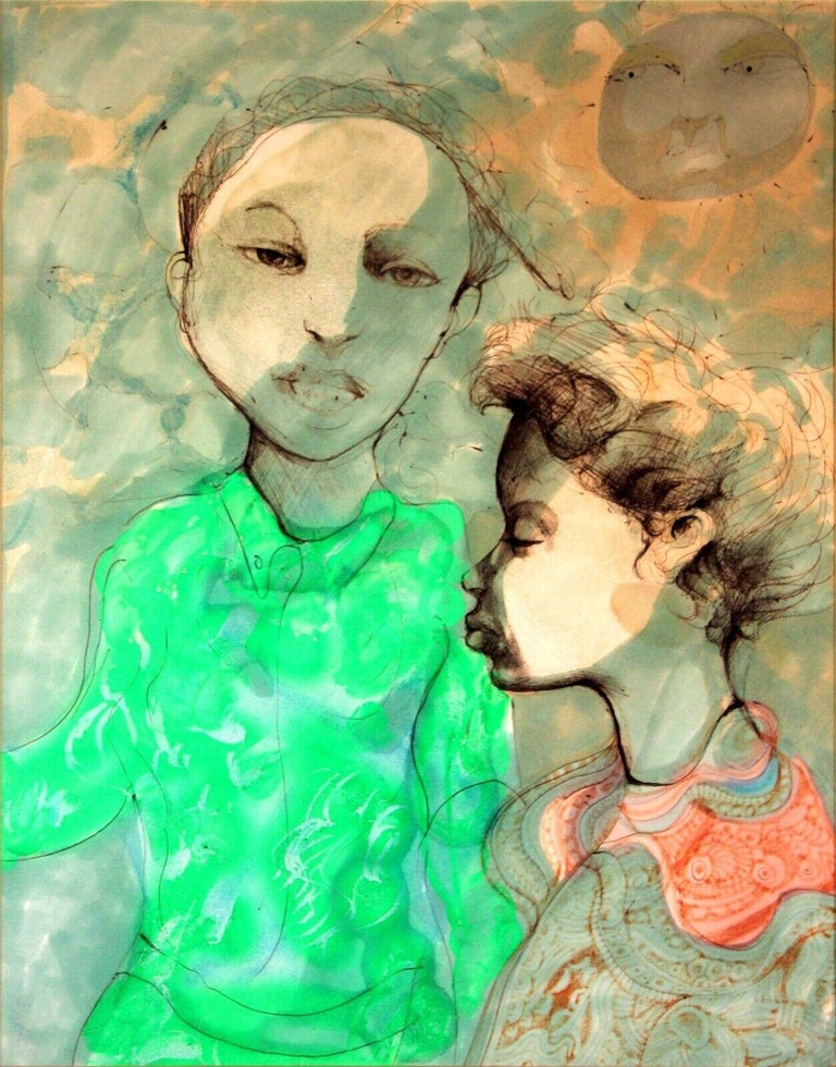 Modern Figurative Folk Art Inspired Mixed Media on Paper Framed John ...