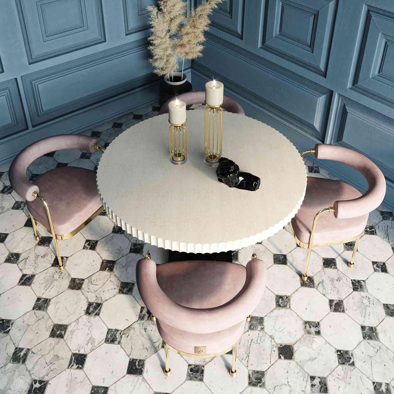 Modern Figurative Sculpture Round Pedestal Dining Table Marquetry Black ...