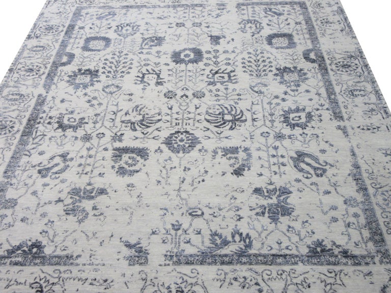 Modern Fine Wool and Silk Broken Design Rug For Sale at 1stDibs