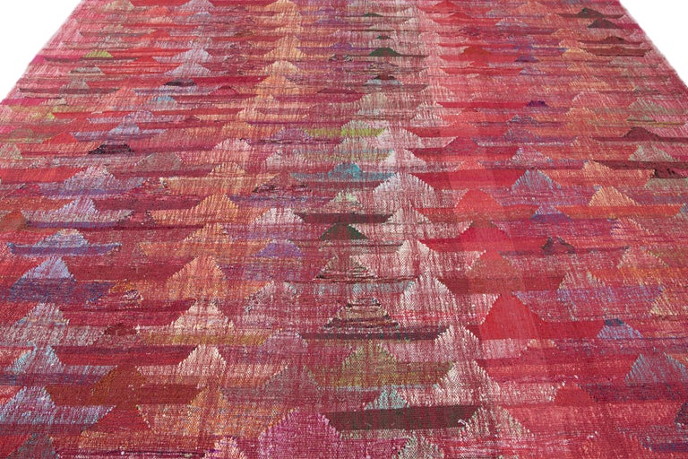 Modern Flat-Weave Abstract Handmade Multicolor Wool Rug For Sale at 1stDibs
